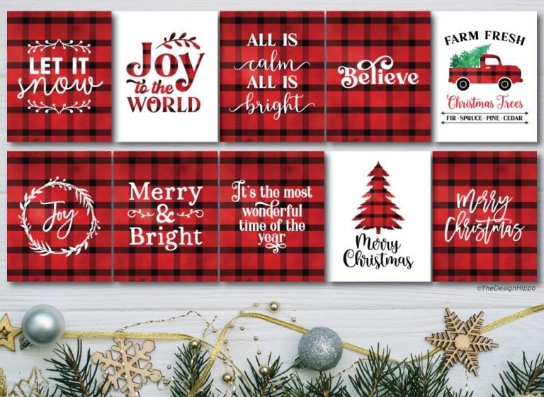 20 Free Buffalo Plaid Farmhouse Christmas Decor Printables